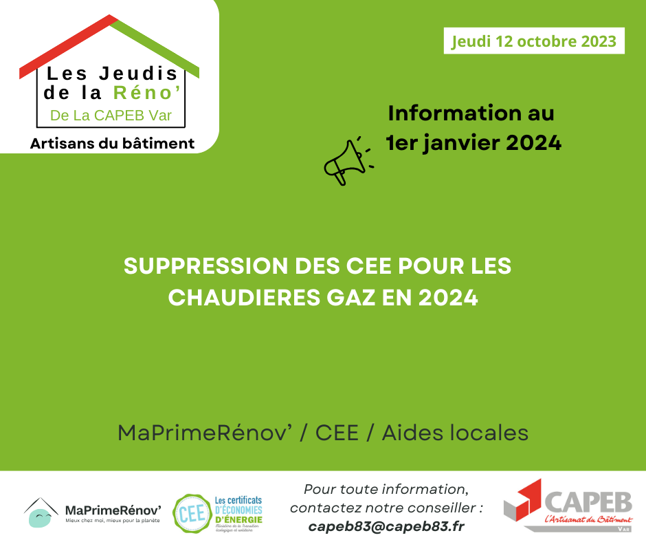 Suppression des CEE pour les chaudières gaz en 2024 ・ CAPEB